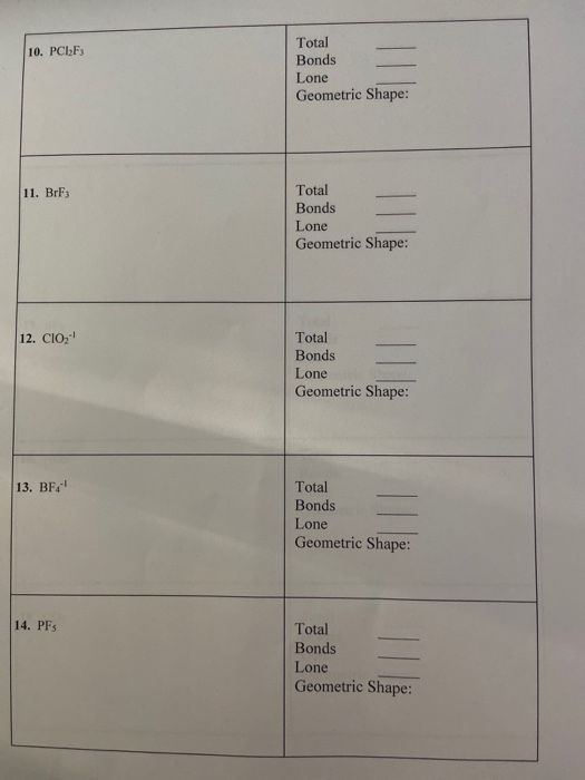 Solved NAME: MOLECULAR GEOMETRY LAB CHEM 1411 1. CF4 Total | Chegg.com