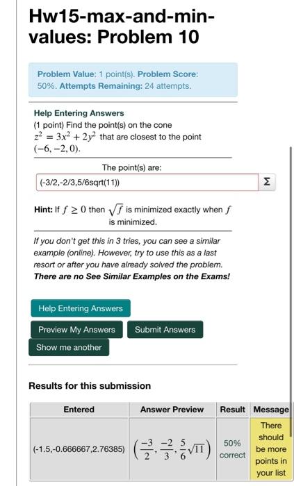 Solved Hw15 Max And Min Values Problem 10 Problem Value 1 