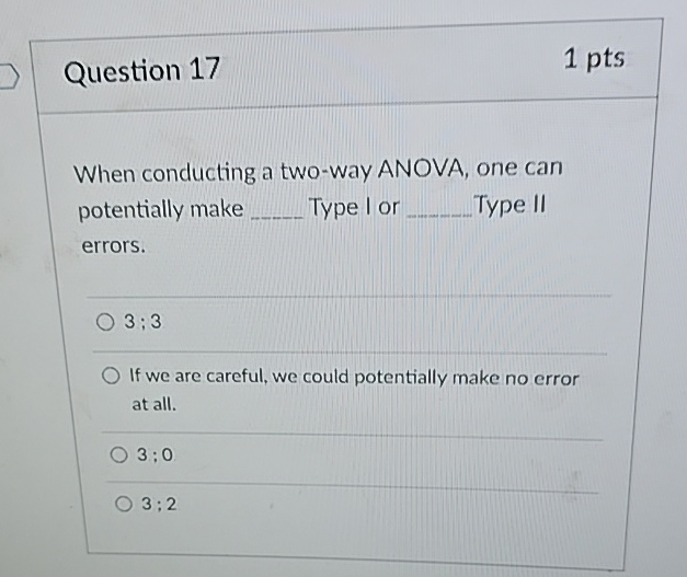 Solved Question 171 ﻿ptsWhen conducting a two-way ANOVA, one | Chegg.com