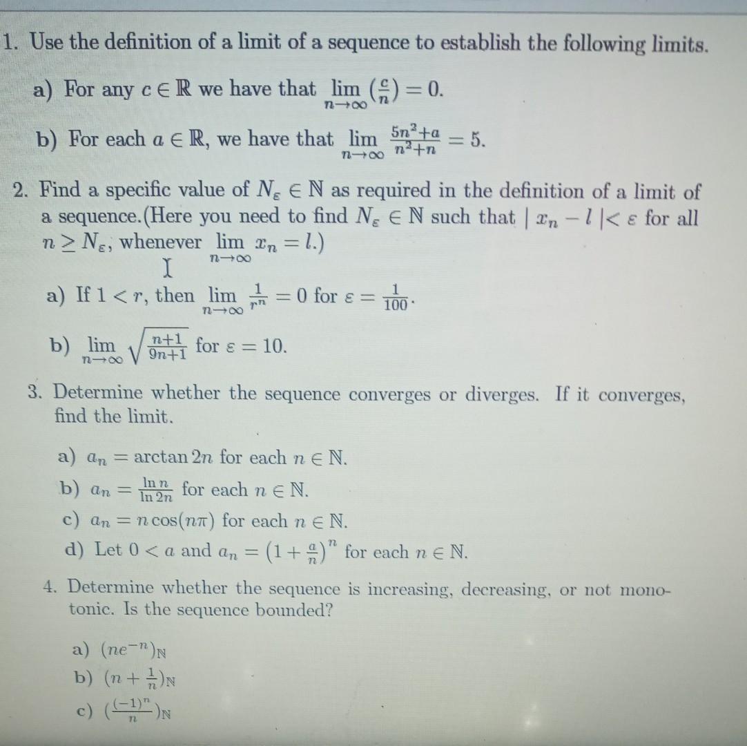 Solved 1. Use the definition of a limit of a sequence to | Chegg.com