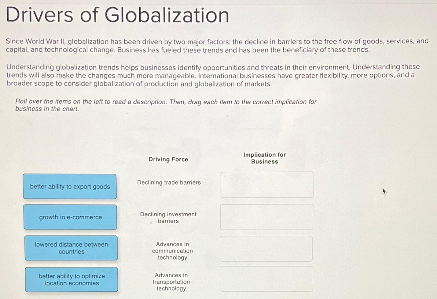 Drivers of GlobalizationSince World War II, | Chegg.com
