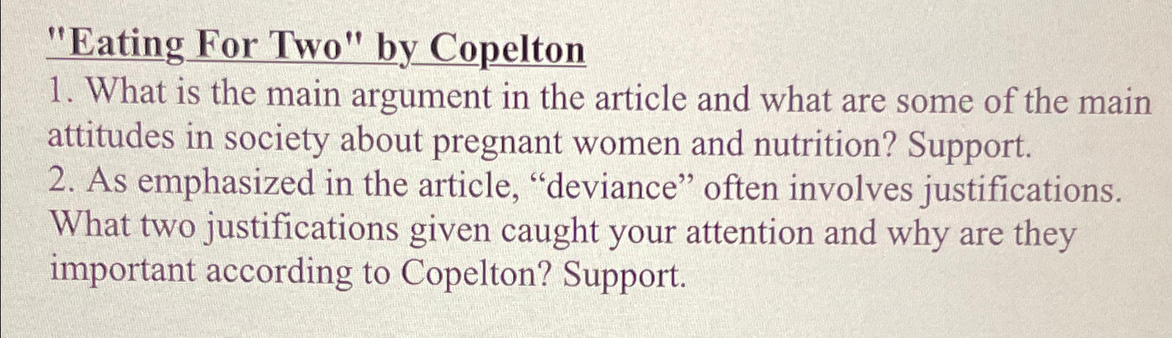 Solved "Eating For Two" by CopeltonWhat is the main argument | Chegg.com