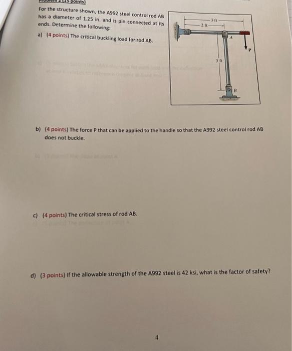 Solved For the structure shown, the A992 steel control rod | Chegg.com