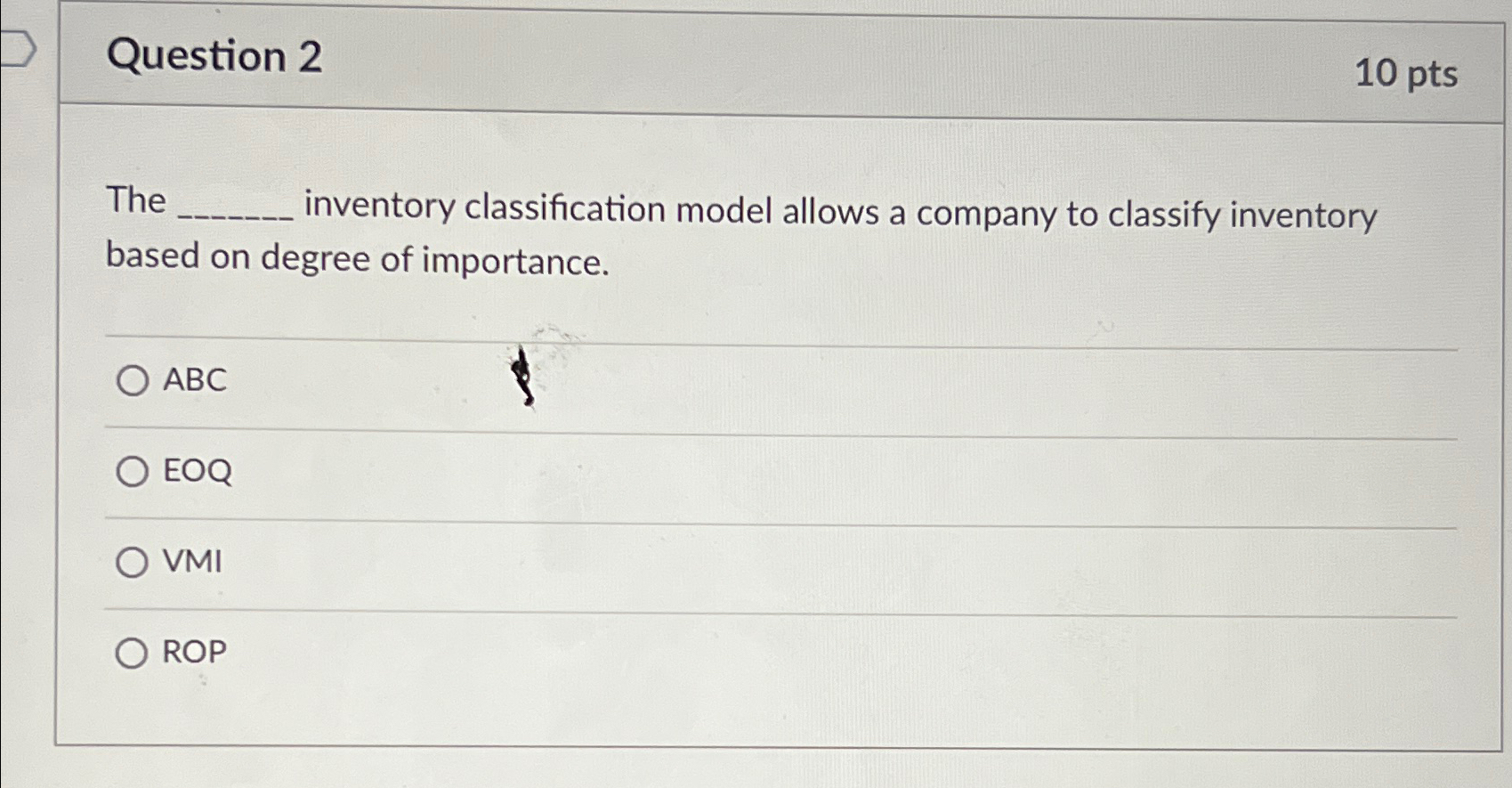 Solved Question 210 ﻿ptsThe inventory classification model | Chegg.com