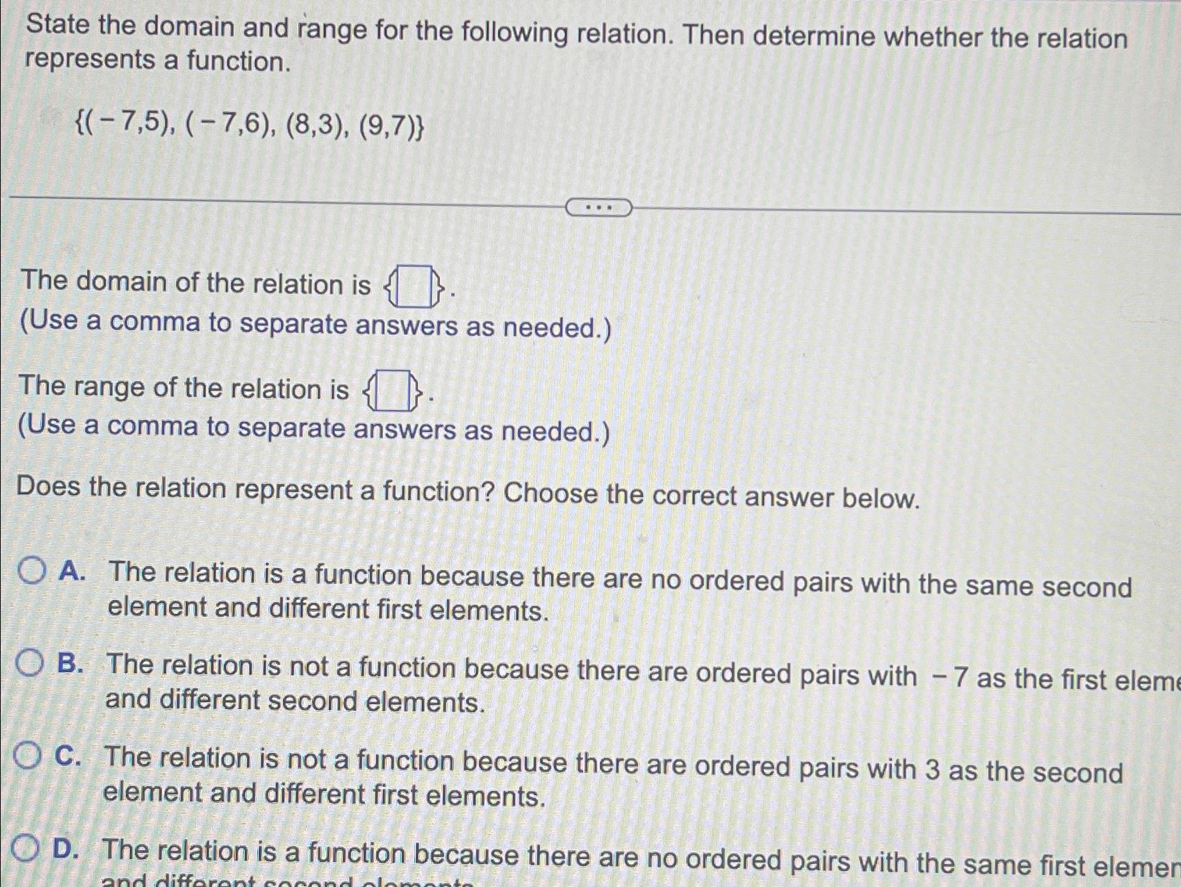 Solved State the domain and range for the following | Chegg.com