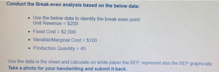 Solved Conduct the Break-even analysis based on the below | Chegg.com