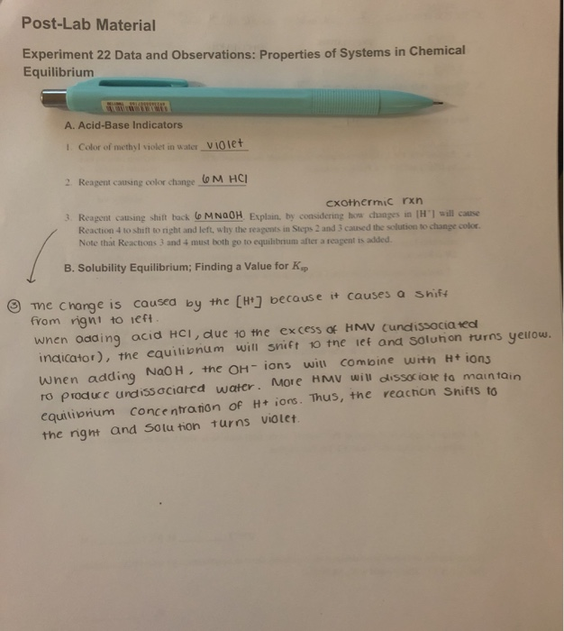 Solved Post-Lab Material Experiment 22 Data and | Chegg.com