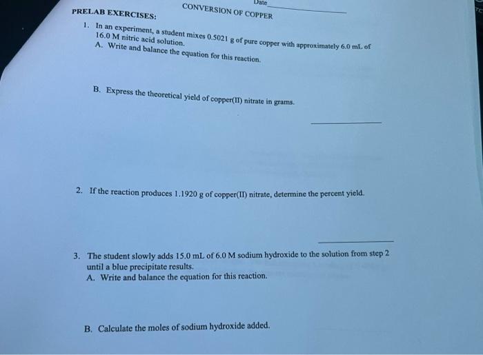 Solved CONVERSION OF COPPER 1. In an experiment, a student | Chegg.com