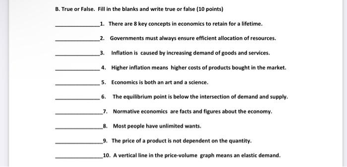 Solved B. True or False. Fill in the blanks and write true | Chegg.com