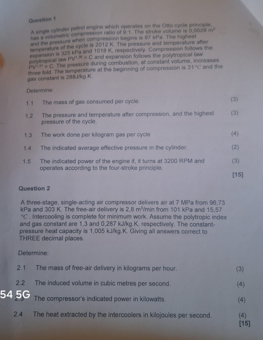 Solved Question 1A single cylinder petrol engine which | Chegg.com