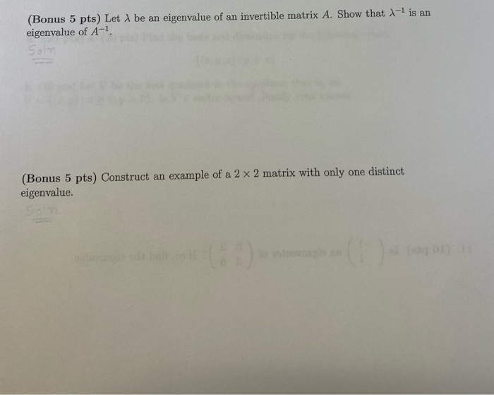 Solved is an (Bonus 5 pts) Let , be an eigenvalue of an | Chegg.com