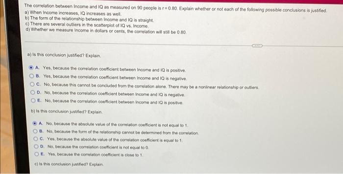 Solved The correlation between Income and IQ as measured on | Chegg.com