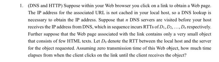 Solved 1. (DNS and HTTP) Suppose within your Web browser you | Chegg.com