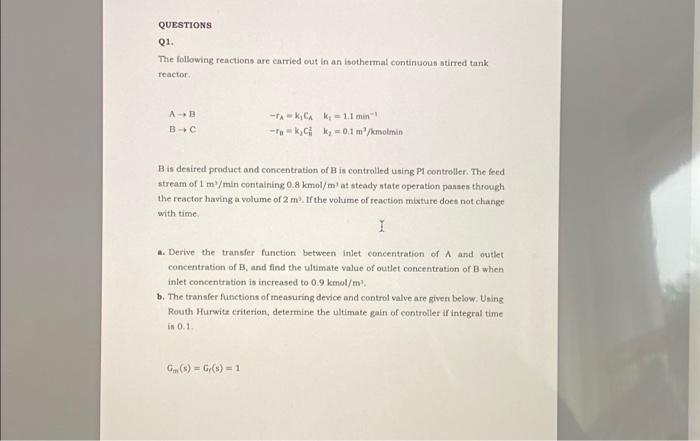 QUESTIONS Q1. The following reactions are carried out | Chegg.com