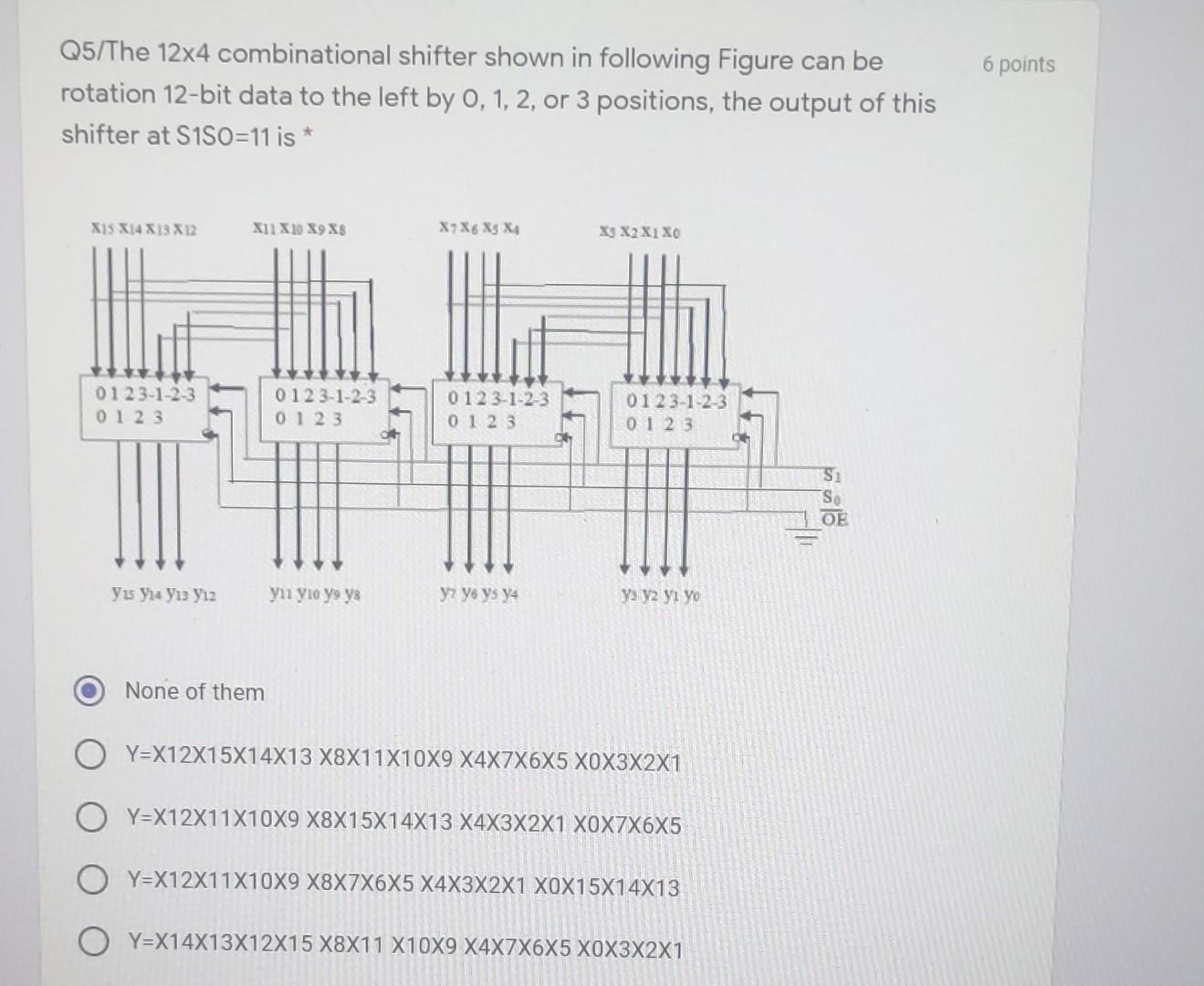 Solved 6 points Q5/The 12x4 combinational shifter shown in | Chegg.com