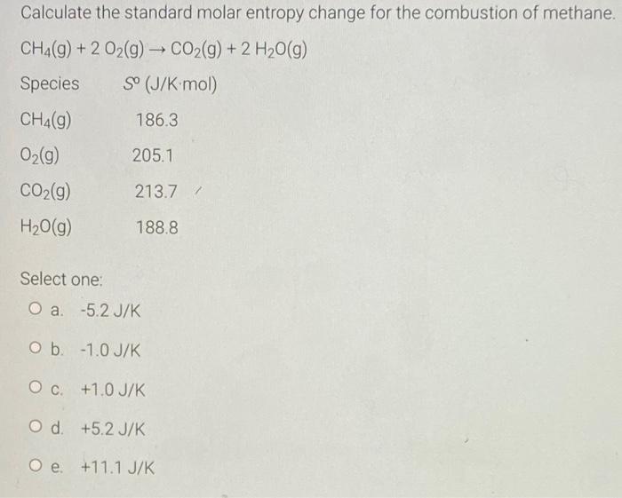 Solved Calculate the standard molar entropy change for the | Chegg.com
