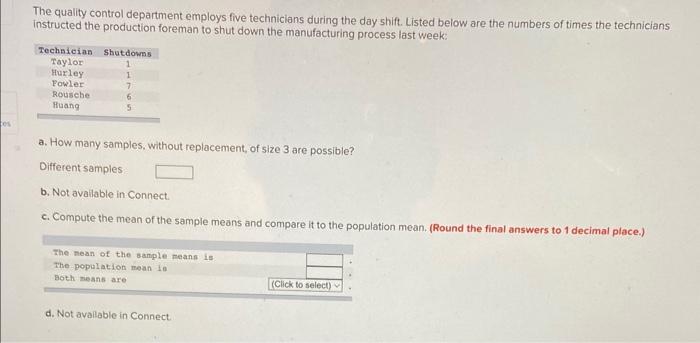 Solved The quality control department employs five | Chegg.com