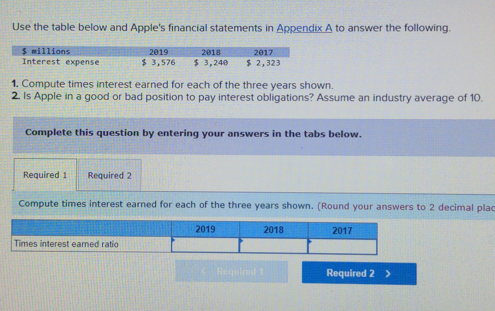 Use the table below and Apple's financial statements | Chegg.com