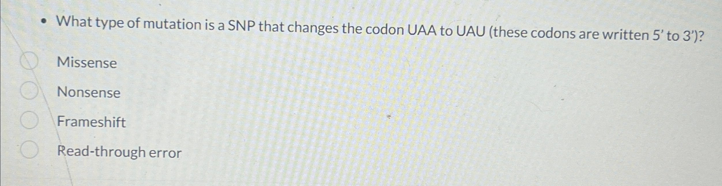 Solved What type of mutation is a SNP that changes the codon | Chegg.com