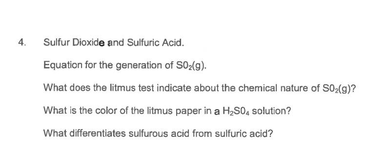 Solved Sulfur Dioxide and Sulfuric Acid. Equation for the | Chegg.com