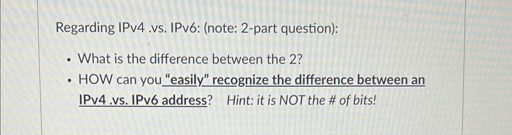 Solved Regarding IPv4 .vs. ﻿IPv6: (note: 2 -part | Chegg.com