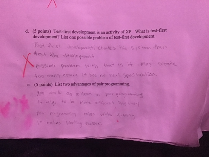Solved d. (5 points) Test-first development is an activity | Chegg.com