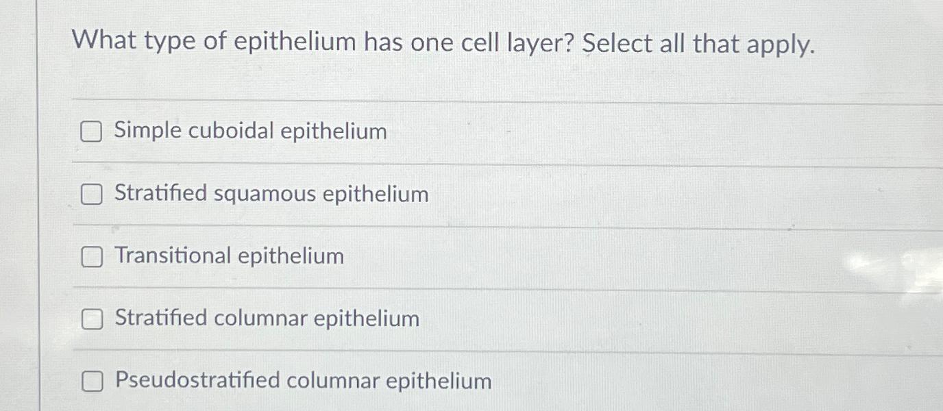 Solved What type of epithelium has one cell layer? Select | Chegg.com