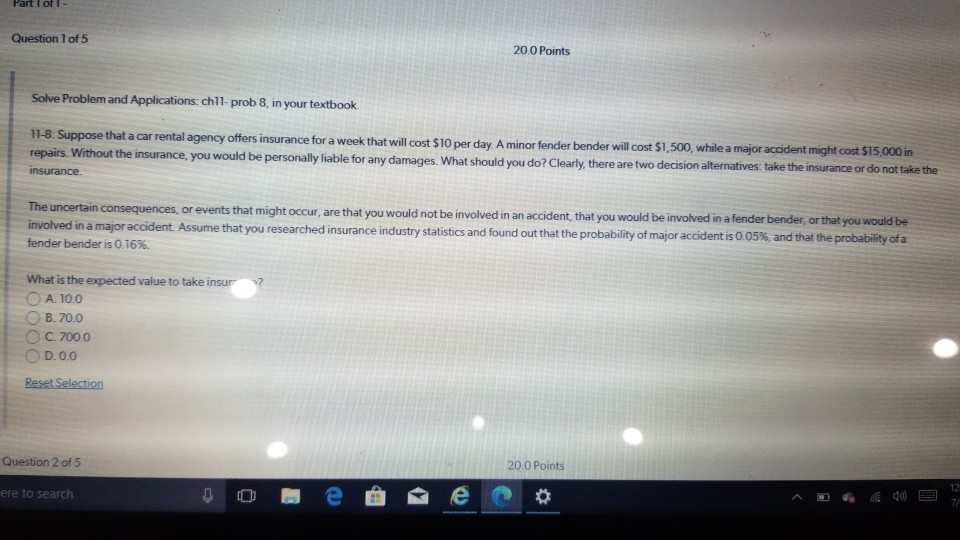 Solved Part 1 of 1 Question 1 of 5 20.0 Points Solve Problem | Chegg.com