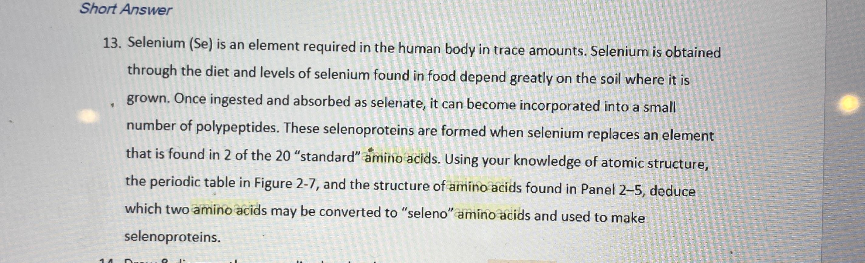 Solved Short Answer13. ﻿Selenium ( Se ) ﻿is an element | Chegg.com