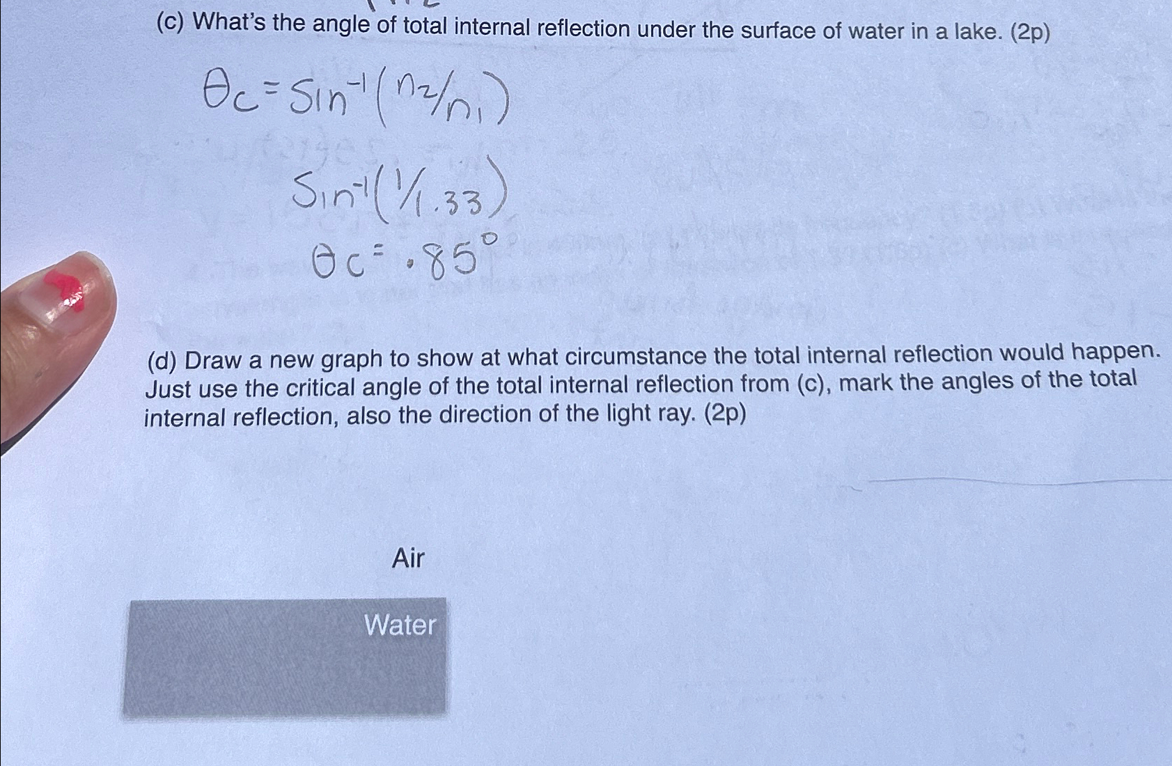 Solved (c) ﻿What's the angle of total internal reflection | Chegg.com