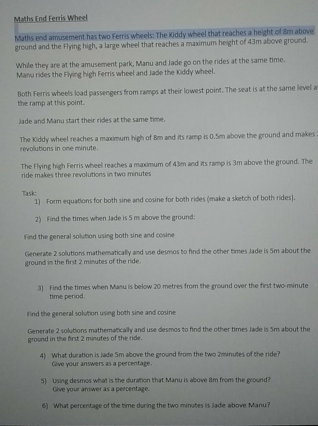 Solved Maths End Ferris Wheel Maths end amusement has two | Chegg.com