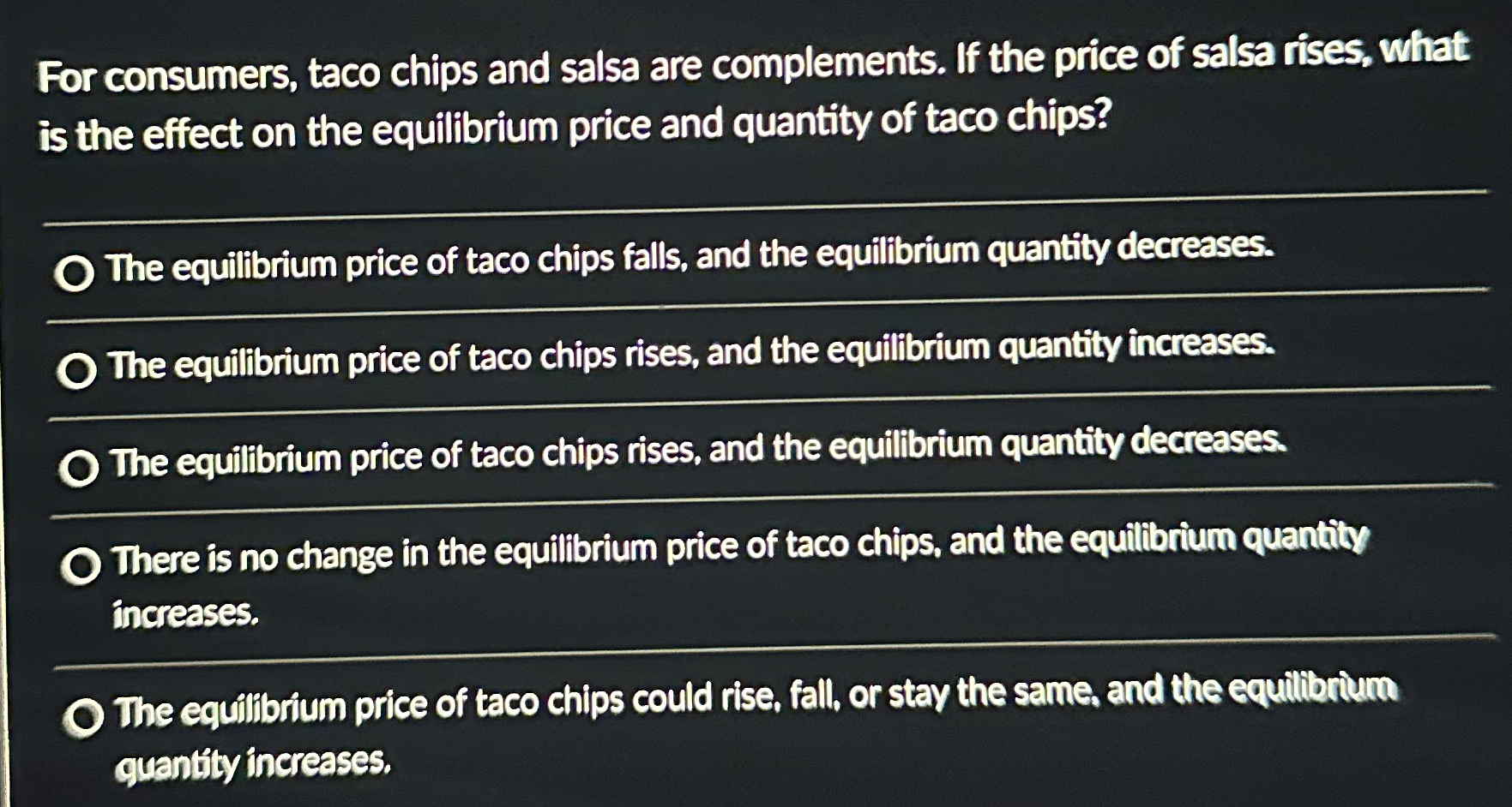 Solved For consumers, taco chips and salsa are complements. | Chegg.com
