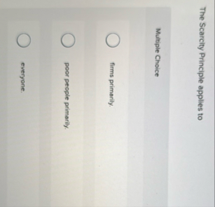 Solved The Scarcity Principle applies toMultiple Choicefirms | Chegg.com