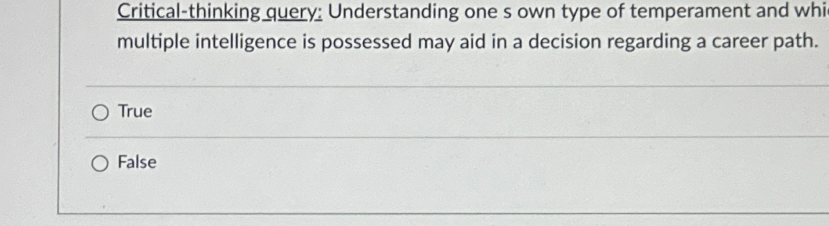 Solved Critical-thinking query: Understanding one s own type | Chegg.com