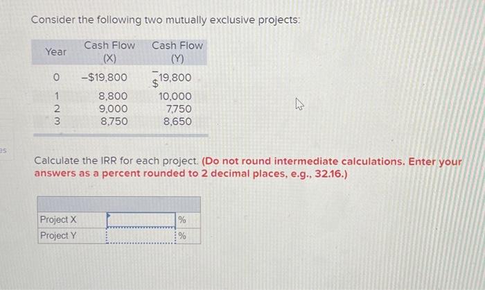 Solved Consider the following two mutually exclusive | Chegg.com