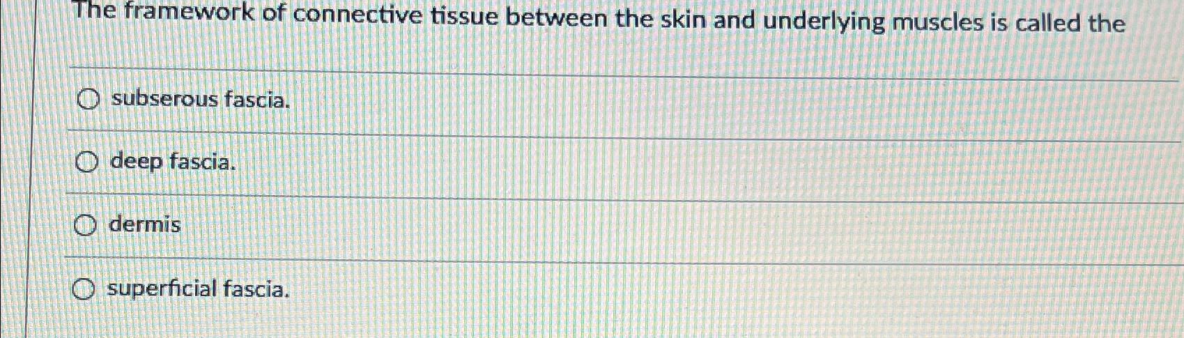 Solved The framework of connective tissue between the skin | Chegg.com