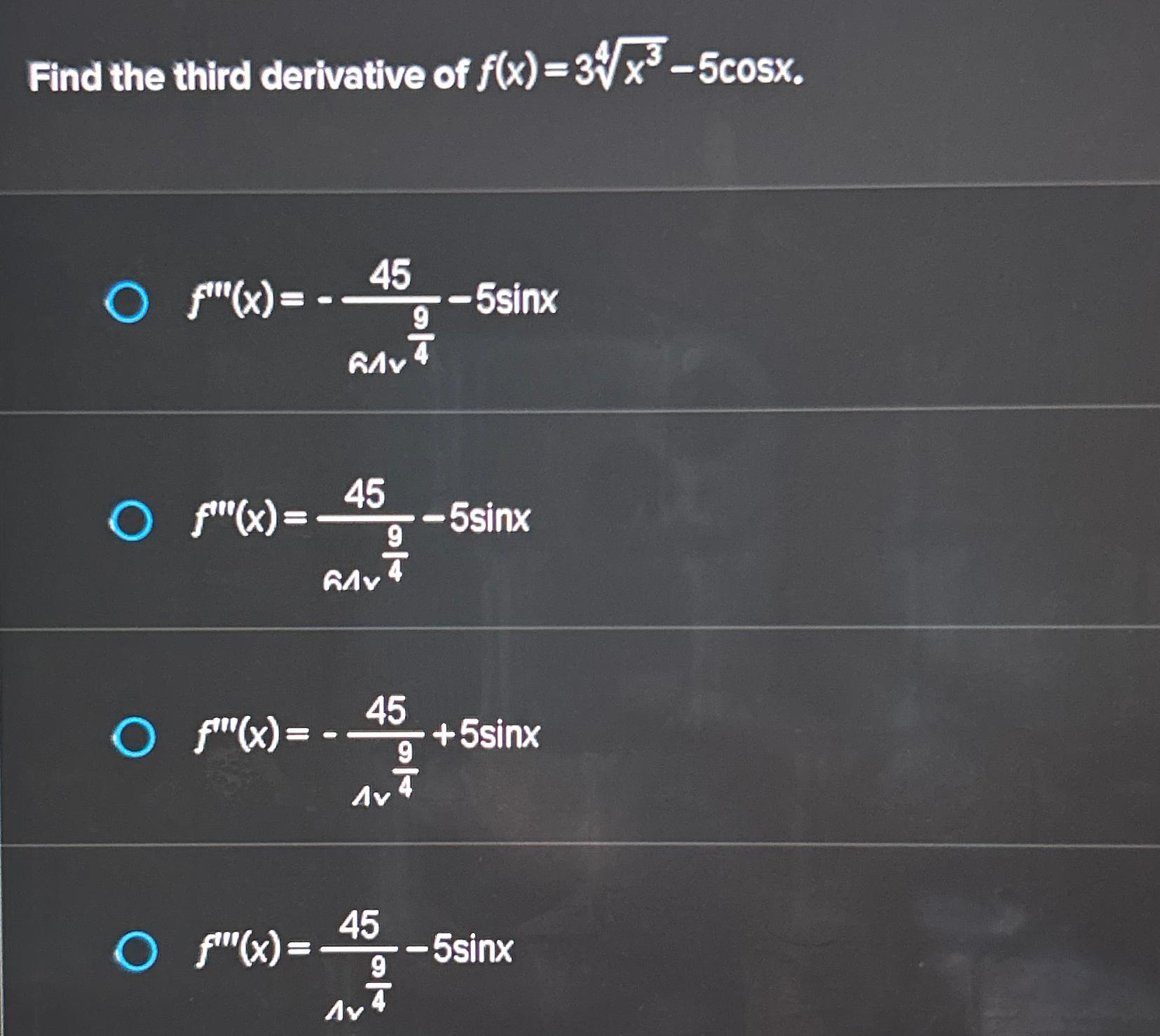 Solved Find the third derivative of | Chegg.com