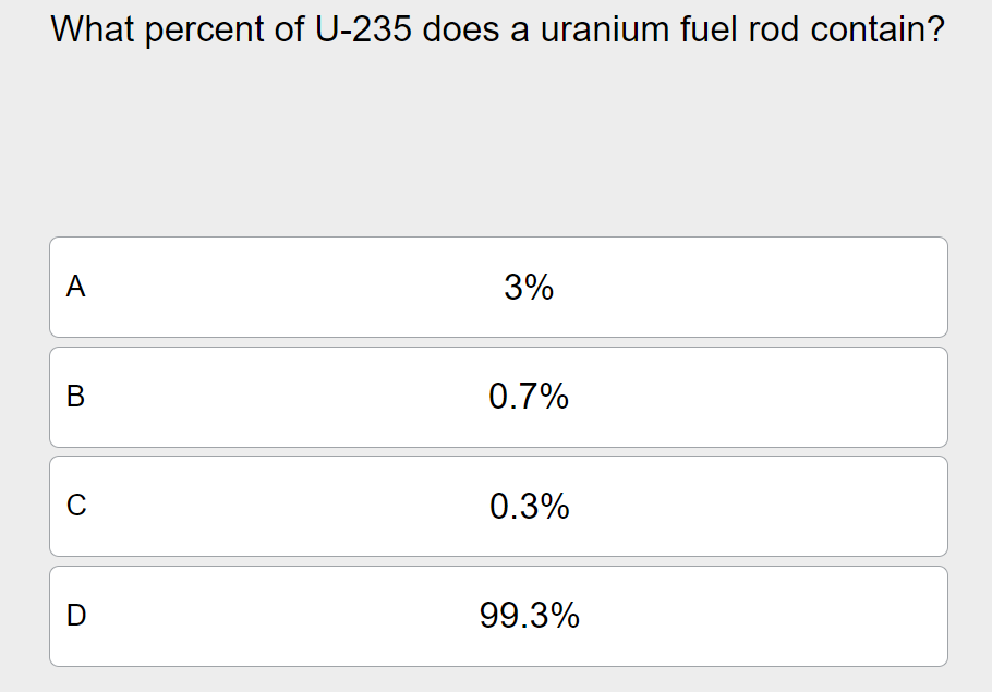What percent of U-235 ﻿does a uranium fuel rod | Chegg.com