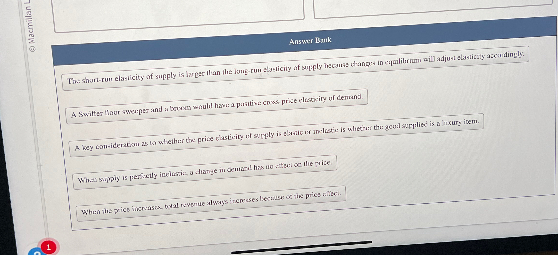 Solved Answer BankThe short-run elasticity of supply is | Chegg.com