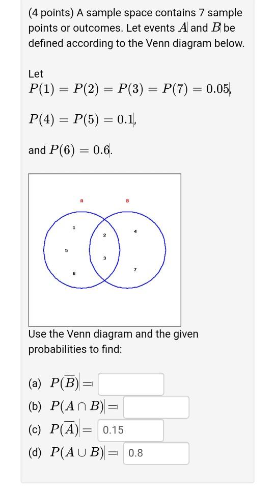 Solved (4 points) A sample space contains 7 sample points or | Chegg.com