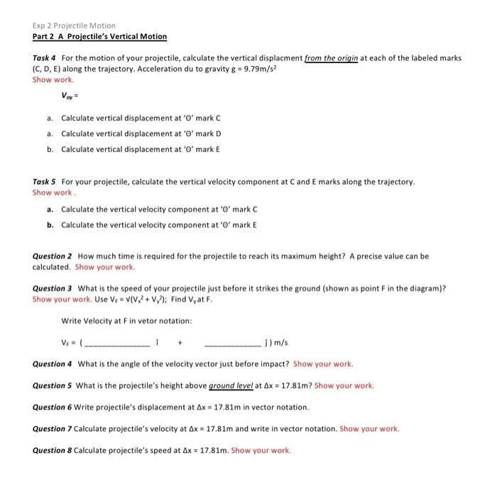 Solved Exp 2 Projectile Motion Part 1 A Projectile's | Chegg.com