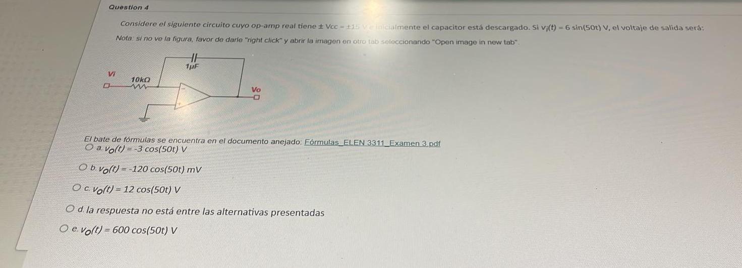 Solved Considere el siguiente circuito cuyo op-amp real | Chegg.com
