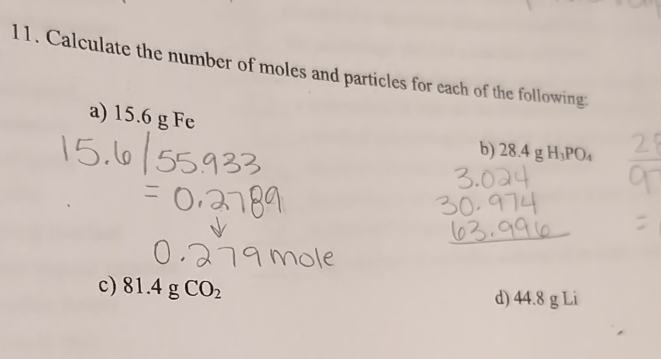[Solved]: Calculate the number of moles and particles for ea