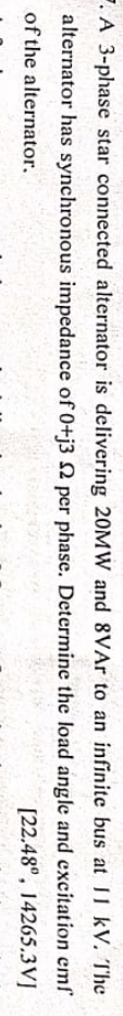 Solved A 3-phase star connected alternator is delivering | Chegg.com