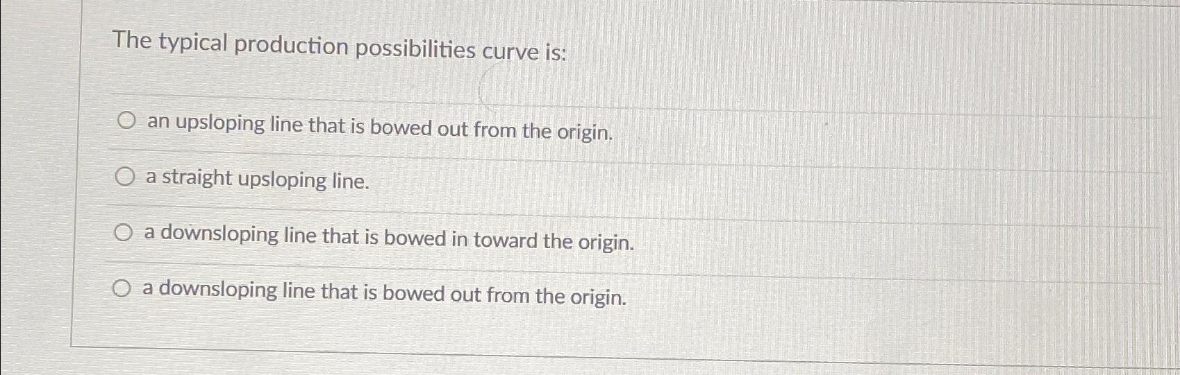Solved The typical production possibilities curve is:an | Chegg.com