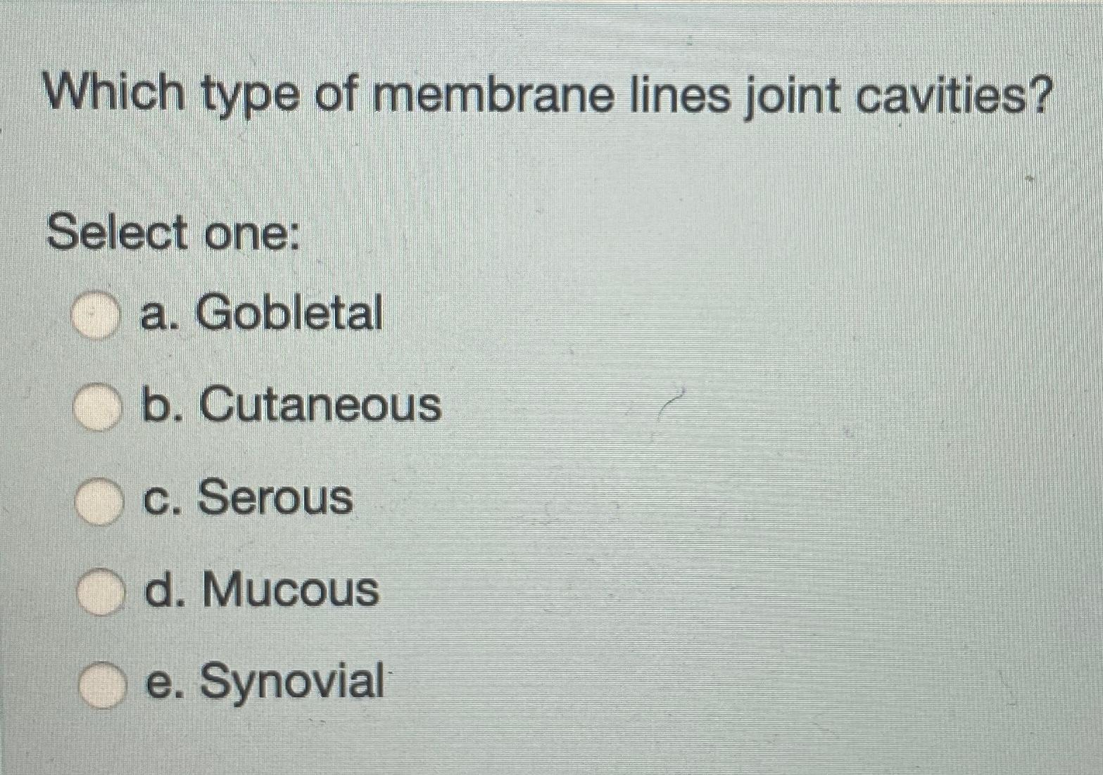 Solved Which type of membrane lines joint cavities?Select | Chegg.com