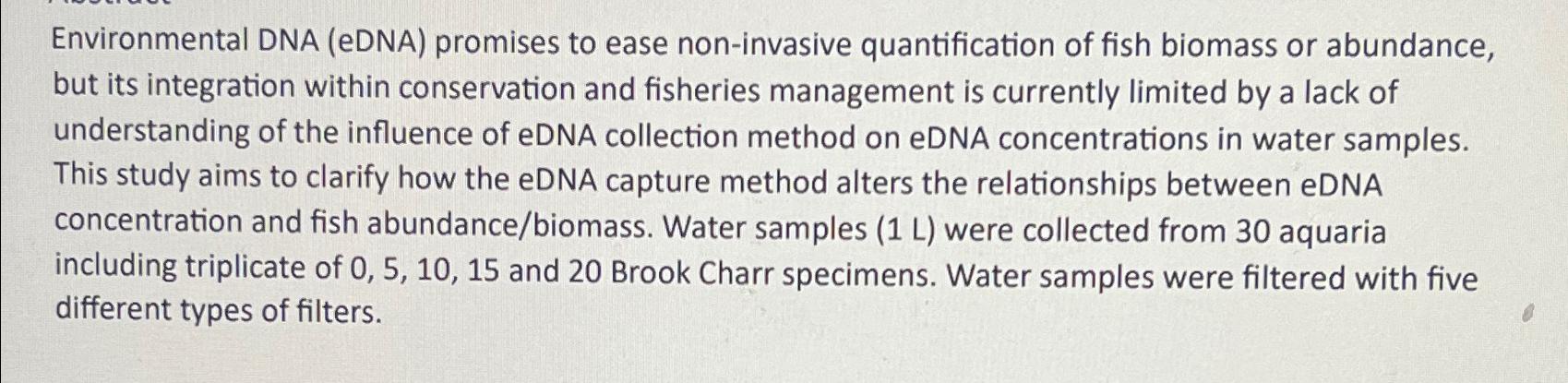 Solved Environmental DNA (eDNA) ﻿promises to ease | Chegg.com