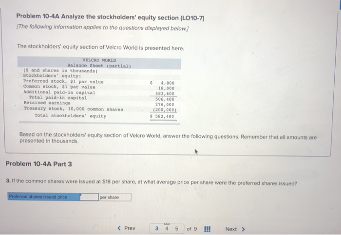 Solved Problem 10-4A Analyze the stockholders' equity | Chegg.com