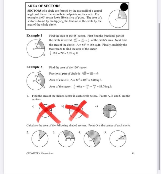 Solved AREA OF SECTORS SECTORS of a circle are formed by the | Chegg.com