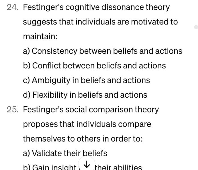 Solved Festinger's cognitive dissonance theory suggests that | Chegg.com